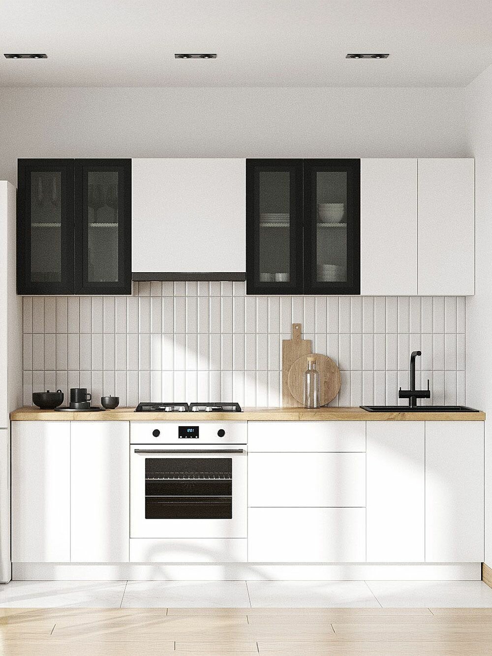 Кухонный гарнитур Тандем 2.4 м, мебель для дома и кухни, Белый / Черный матовый / Белый глянец