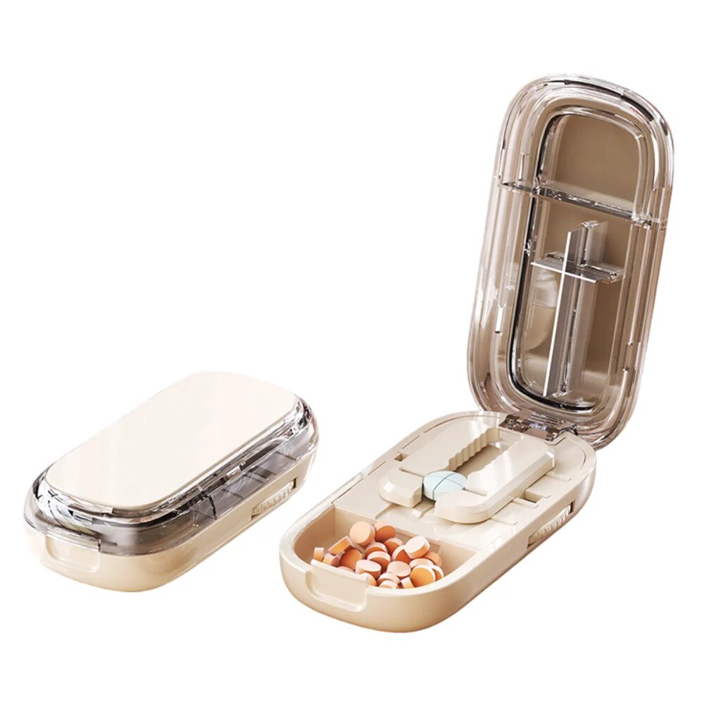 Резак для таблеток на четверть, пылезащитный разделитель, органайзер, дробилка, резак для таблеток, коробка для хранения таблеток, Бежевый MMJYSLIM