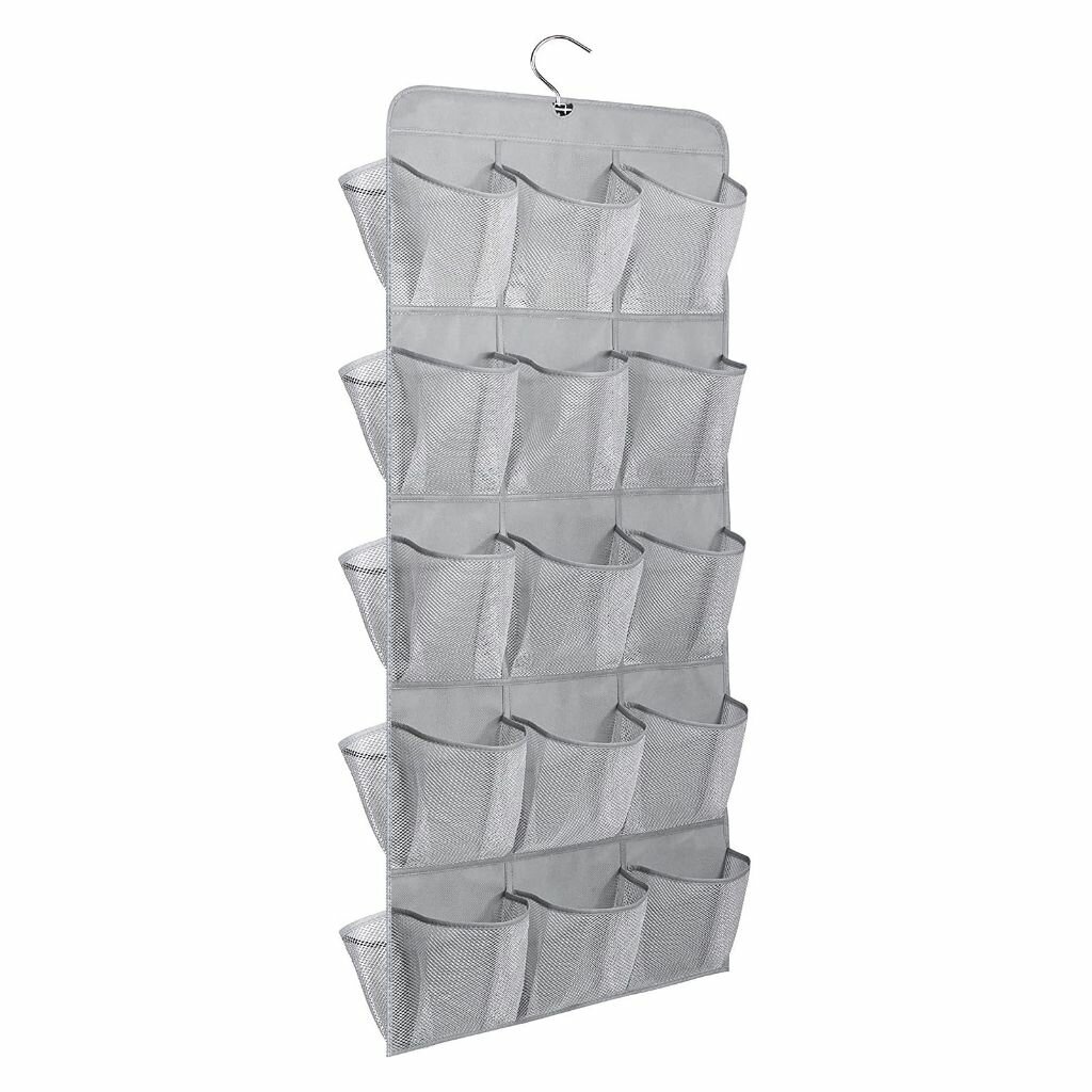(1 штука) Нетканая двусторонняя подвесная сумка для хранения-30 сеток серая ткань мелкая сетка серый край