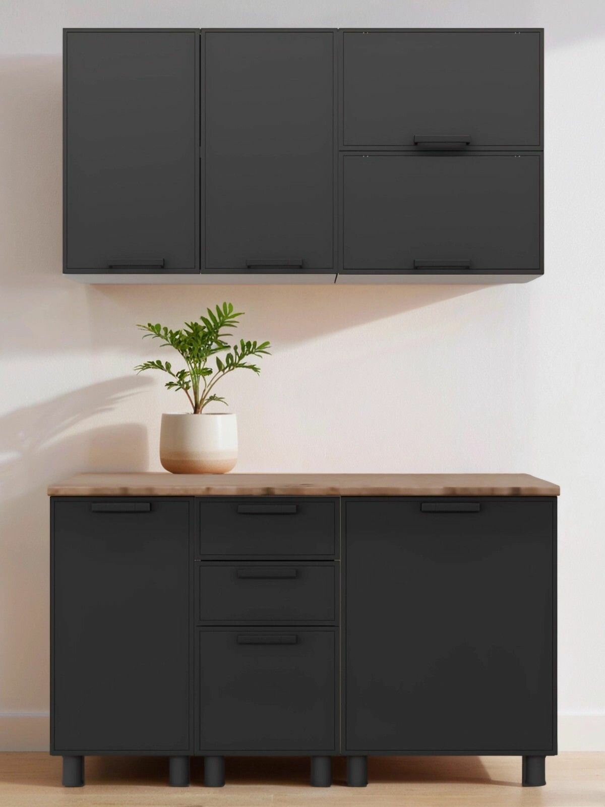 Кухонный гарнитур "Гармония Комфорта", 1,4м, без столешницы без ручек фасады МДФ, модульный, сталь/сонома