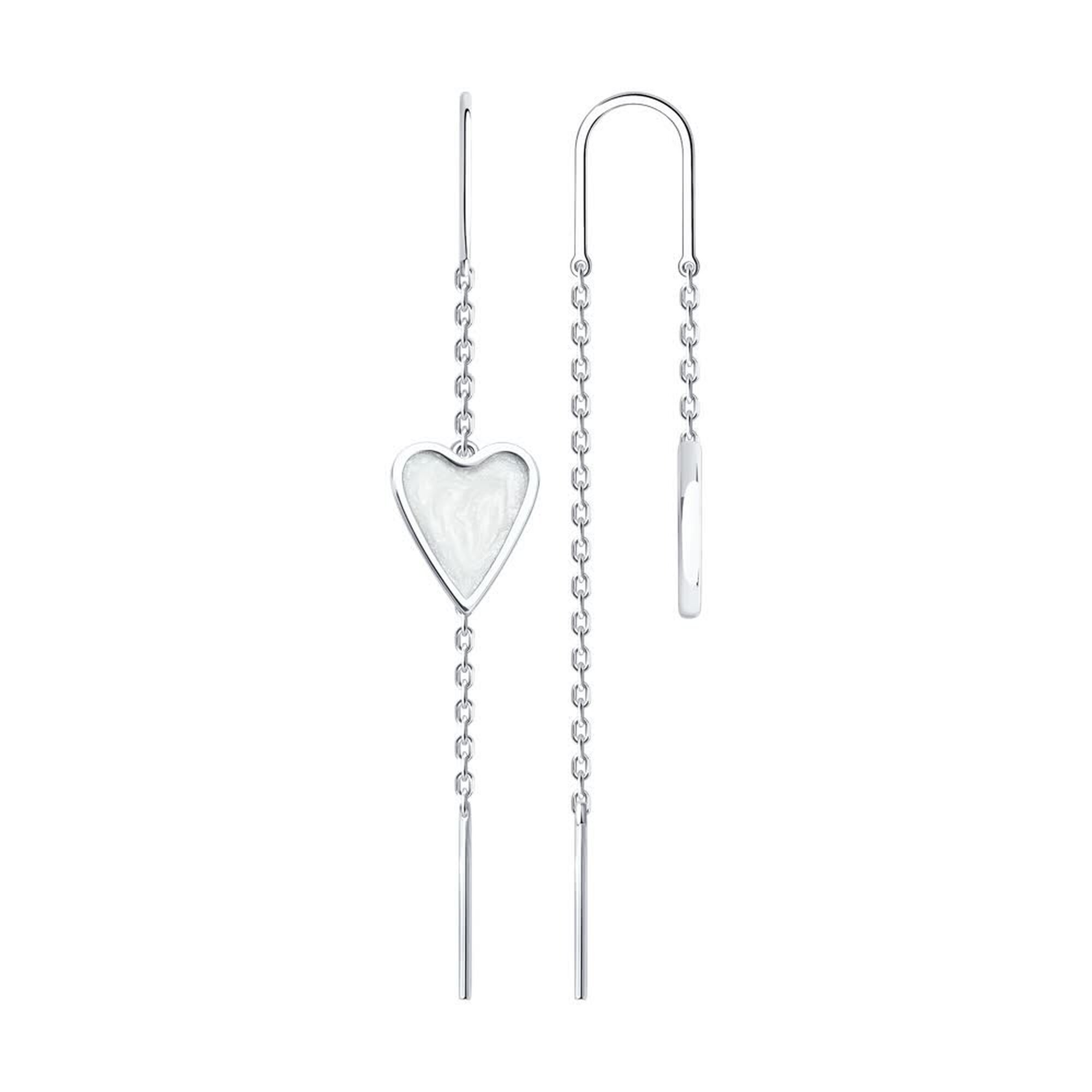 Серьги цепочки Diamant online, серебро, 925 проба, родирование, эмаль