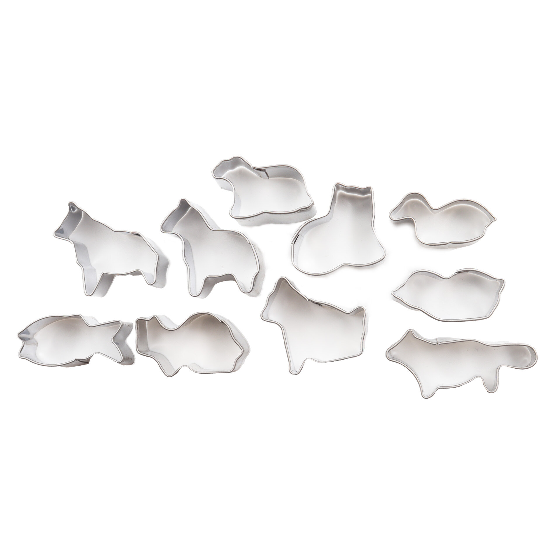 Набор вырубок форм для приготовления пряников и печенья, Животные, 3-4,5 см, 10 штук, нержавеющая сталь, Paderno.