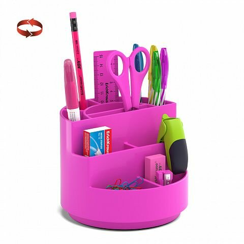 Подставка настольная Erich Krause вращающаяся пластиковая, mini burger, neon solid, розовая, 55637