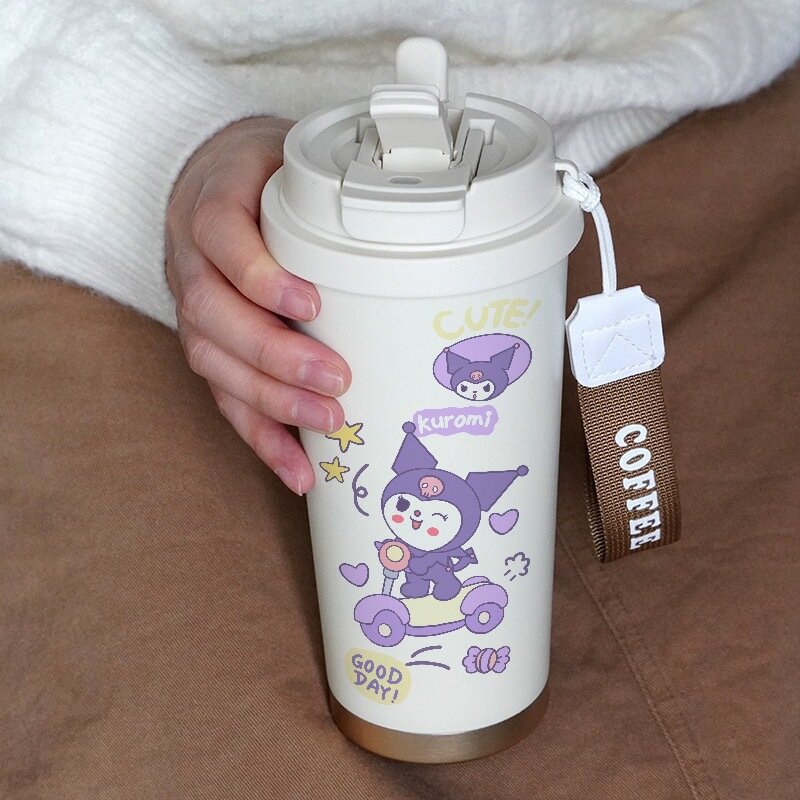 Термос-фляжка Coolmi "Cartoon Coffee Cup", с трубочкой, для детей, сталь, 600мл