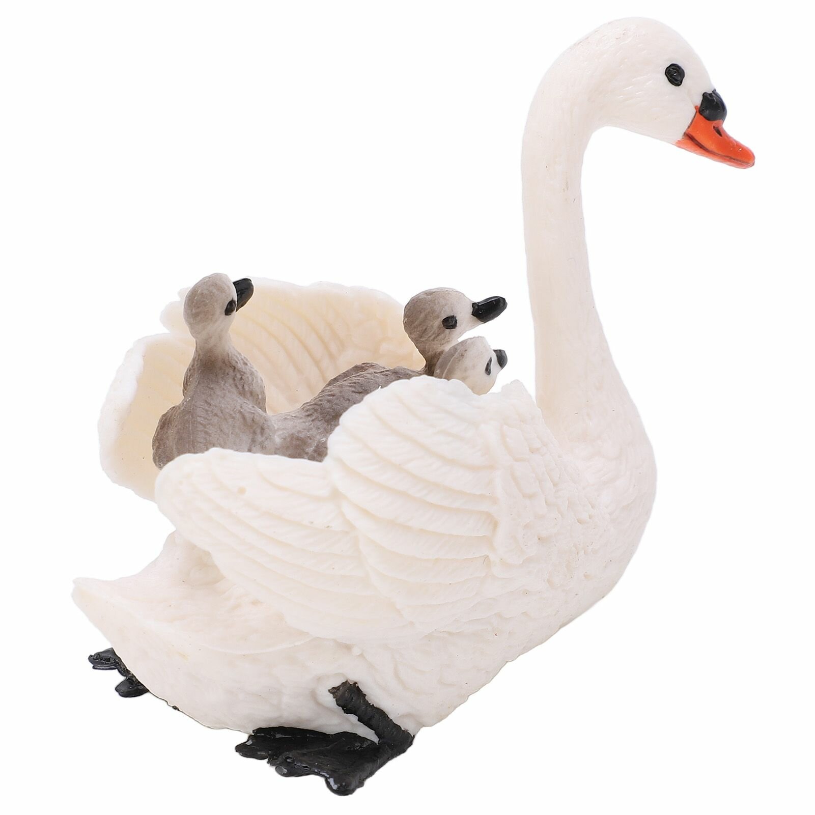 Орнамент белого лебедя с маленькими лебедями, обучающая игрушка, реалистичный дизайн, пластиковая модель 6,5 x 5,3 см для детей от 3 лет