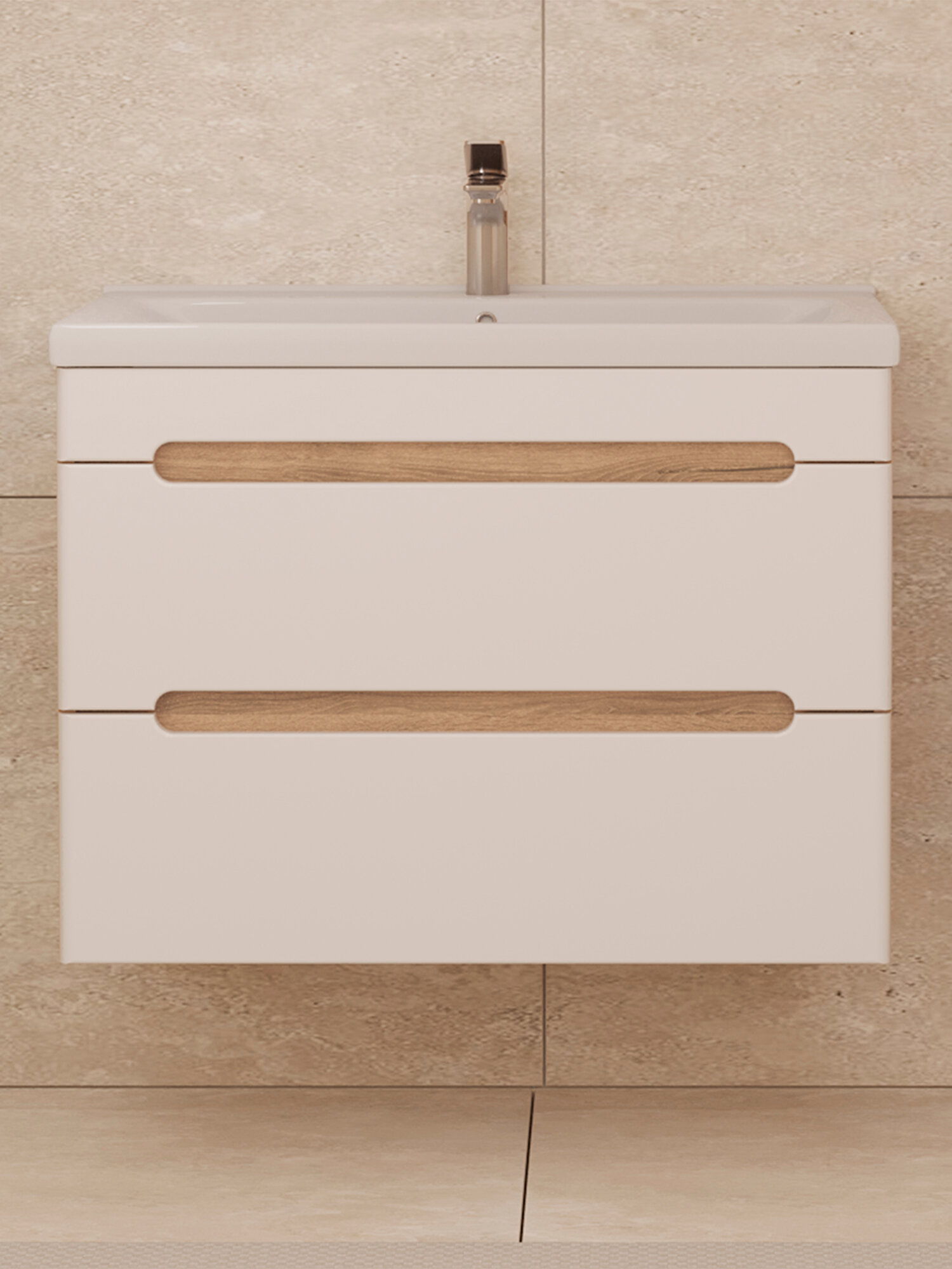 Тумба подвесная SanStar Diva 70 с раковиной Миранда 70 (комплект) для ванной комнаты белый, дуб вотан