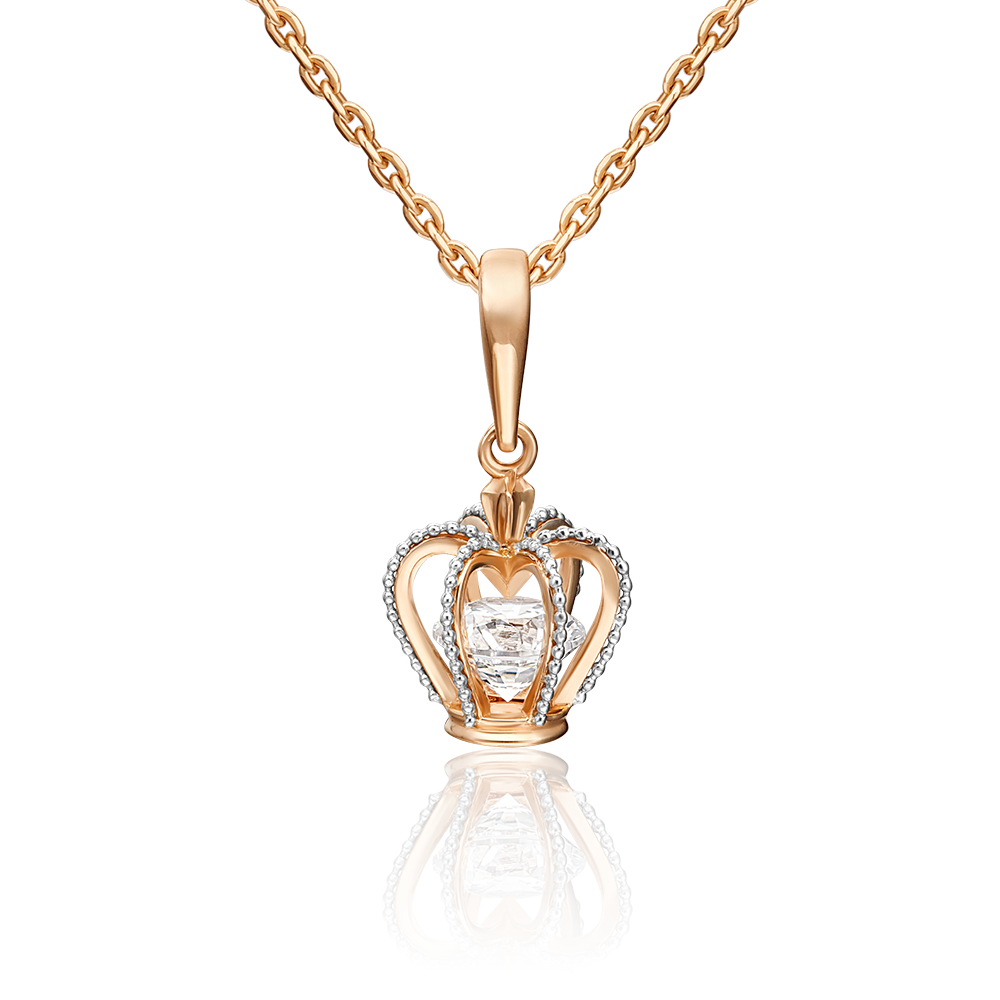 Подвеска, комбинированное золото, 585 проба, фианит