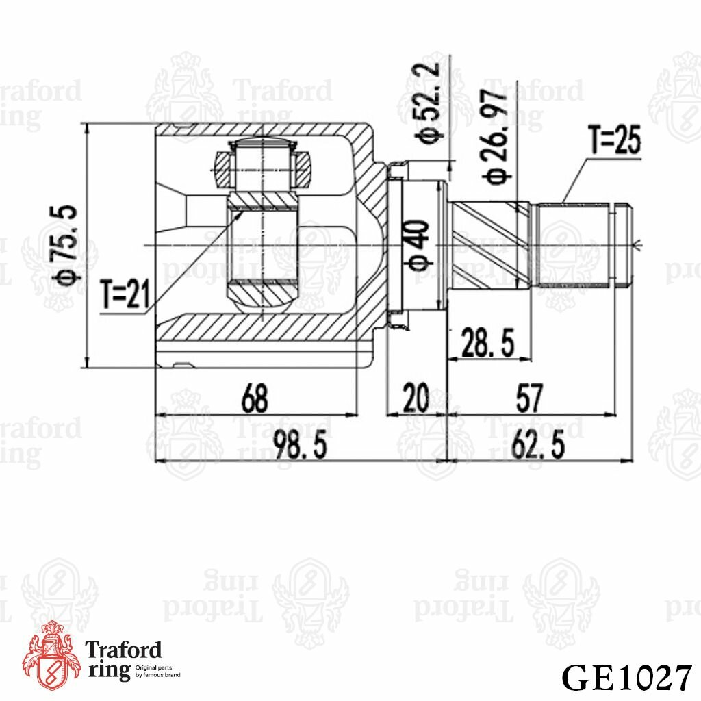 ШРУС внутренний, для ВАЗ Лада Гранта арт GE1027 Traford Ring