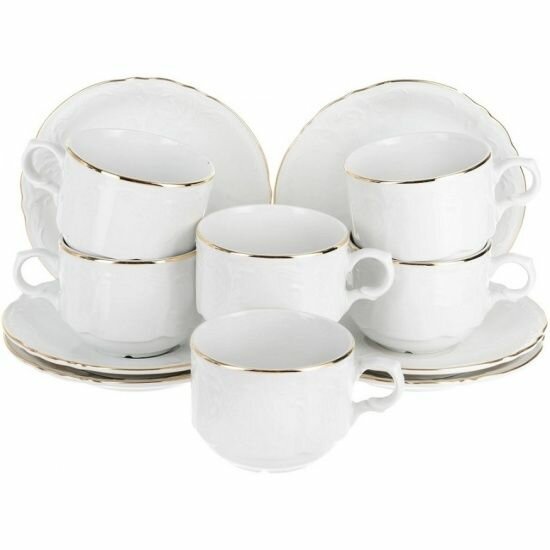 Набор чайных пар чашек для чая с блюдцем12 предметов Bernadotte "Отводка золото" (P128SN50KQZM311011)