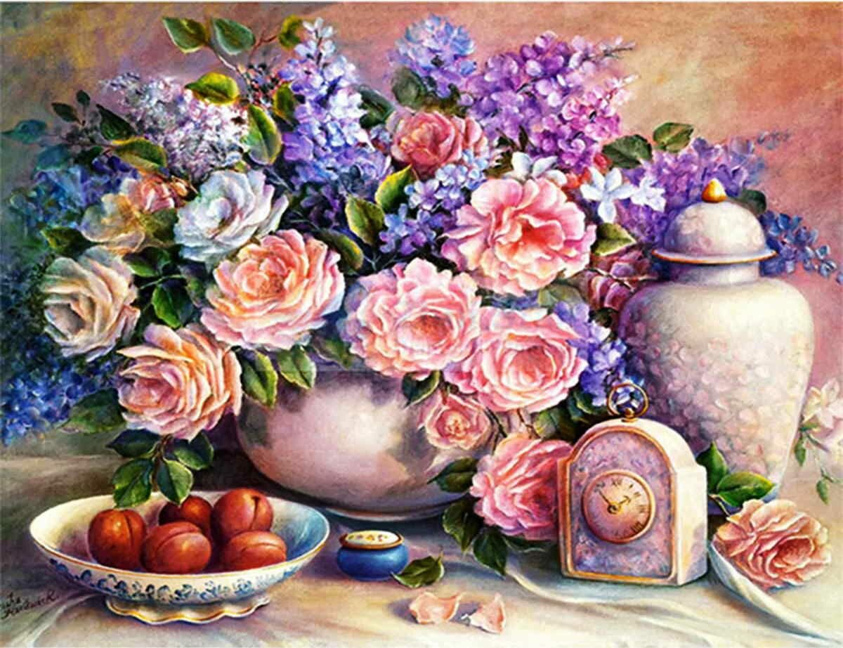 Алмазная картина 40х50 "Розовый натюрморт" с подрамником