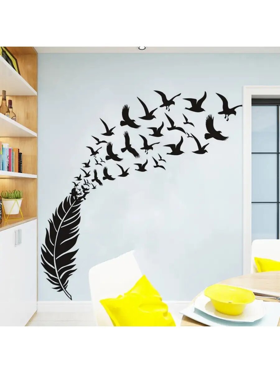 Наклейка на стену для декора интерьерная Перо Птицы