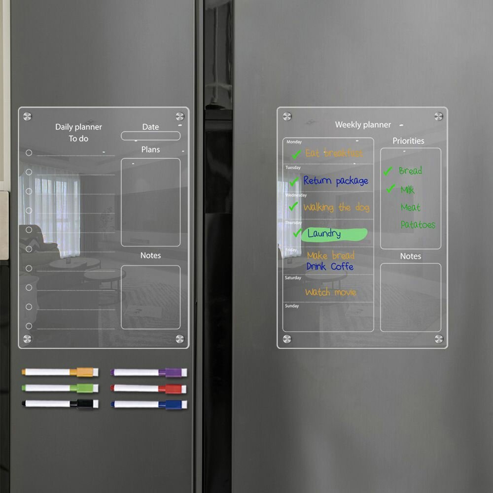 Магнитная доска для сухого стирания из прозрачного акрила размером 8,27 x 11,7 дюйма, многоразовый еженедельник для хранения на стене холодильника, органайзер для списка дел