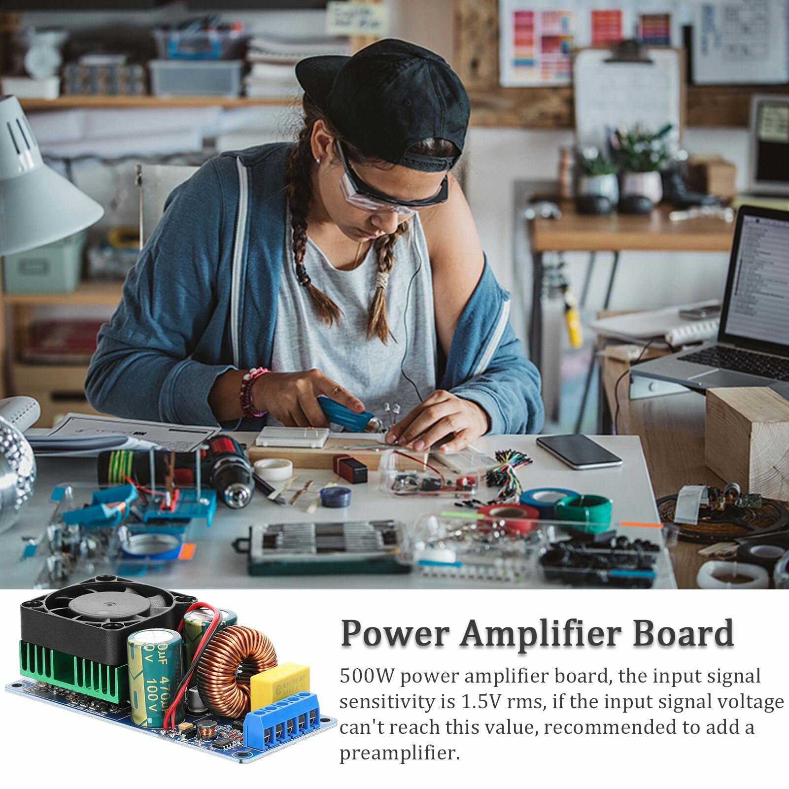 Усилитель мощности IRS2092S 500Вт, класс D, с вентилятором