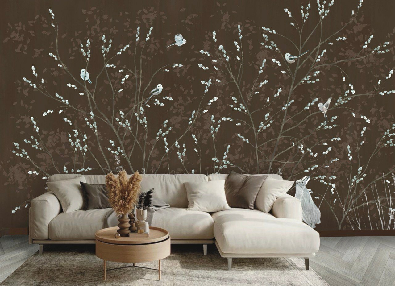 Обои бесшовные "Весенний день" шоколадный (ширина 2550мм х длина 4000мм)