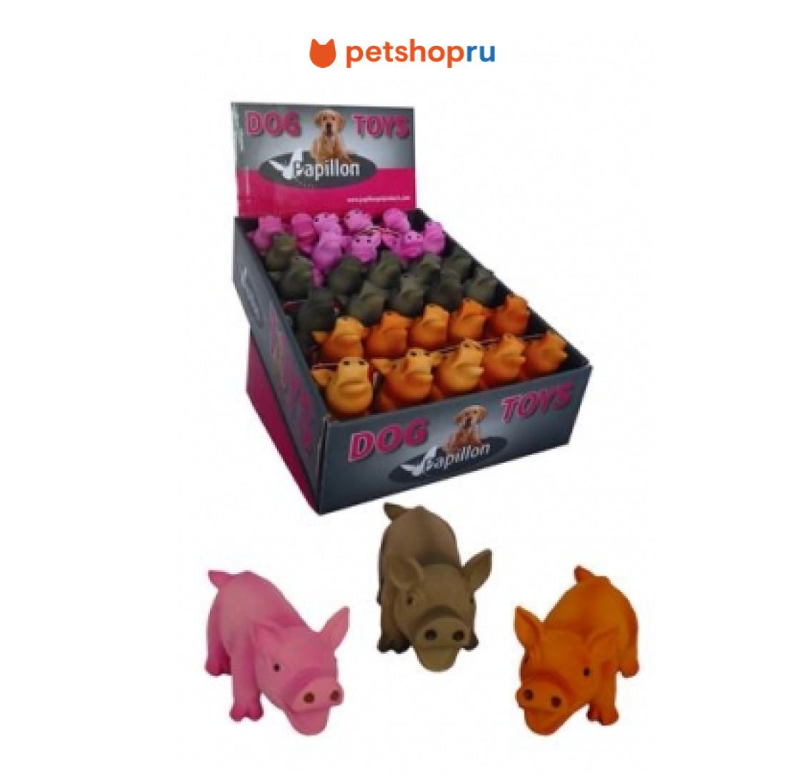 Papillon Игрушка для собак "Цветной поросенок", латекс, 11 см