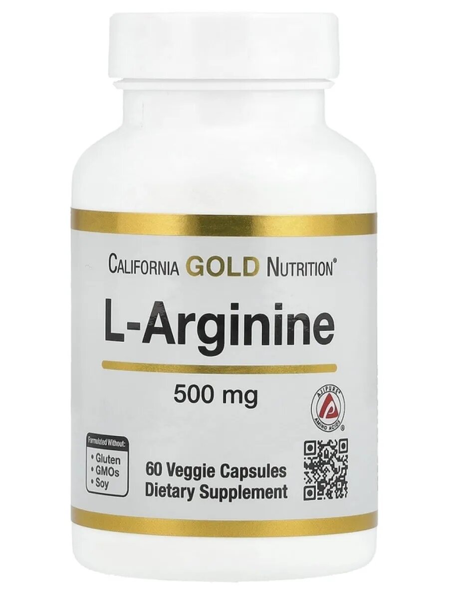 Аминокислота California Gold Nutrition "L-Arginine", без ГМО, 500 мг, 60 шт.