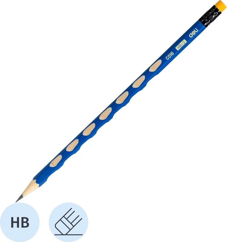 Карандаш чернографитный Deli U-Touch HB 6-гр, с ласт, с углубл, синий EC016-HB