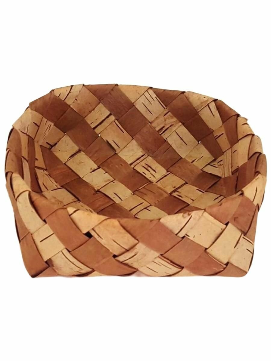 Сувенир, универсальная емкость, Хлебница берестяная плетеная с декором №2/1(2), ручное плетение из бересты