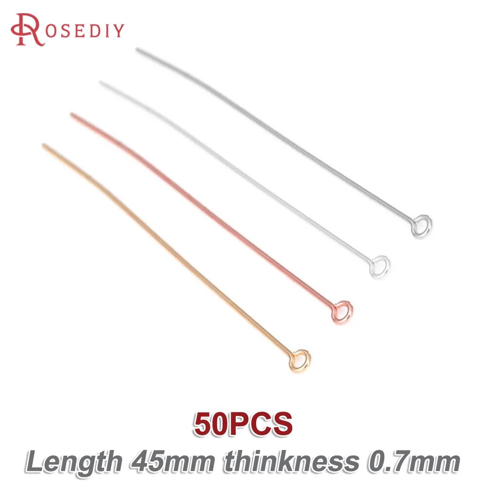 Плоские булавки Rosediy латунные 18-каратное золото 18K Gold Color, 45x0.7MM Eye Pin