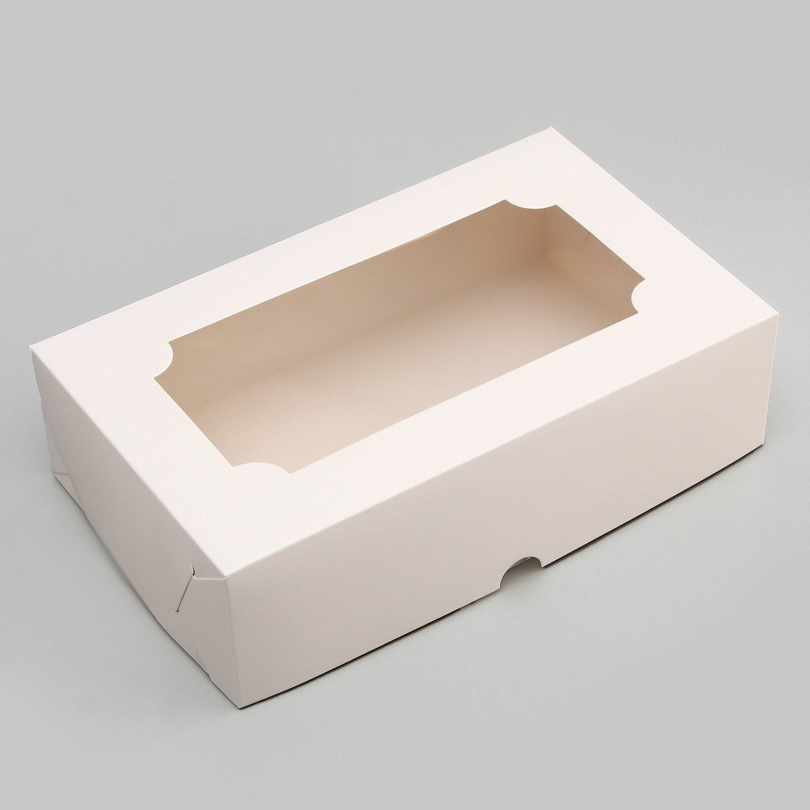 Коробка складная с окном под зефир, белый, 25x15x7 см, дизайн: однотонный