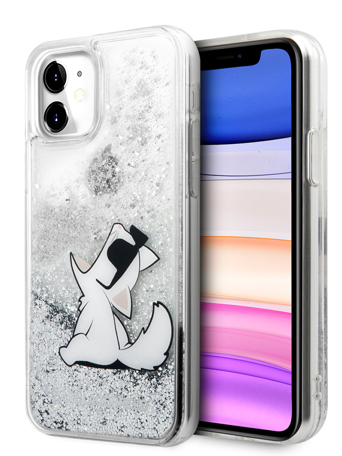 Чехол Karl Lagerfeld на iPhone 11, Liquid Glitter с жидкими блестками, серебристый