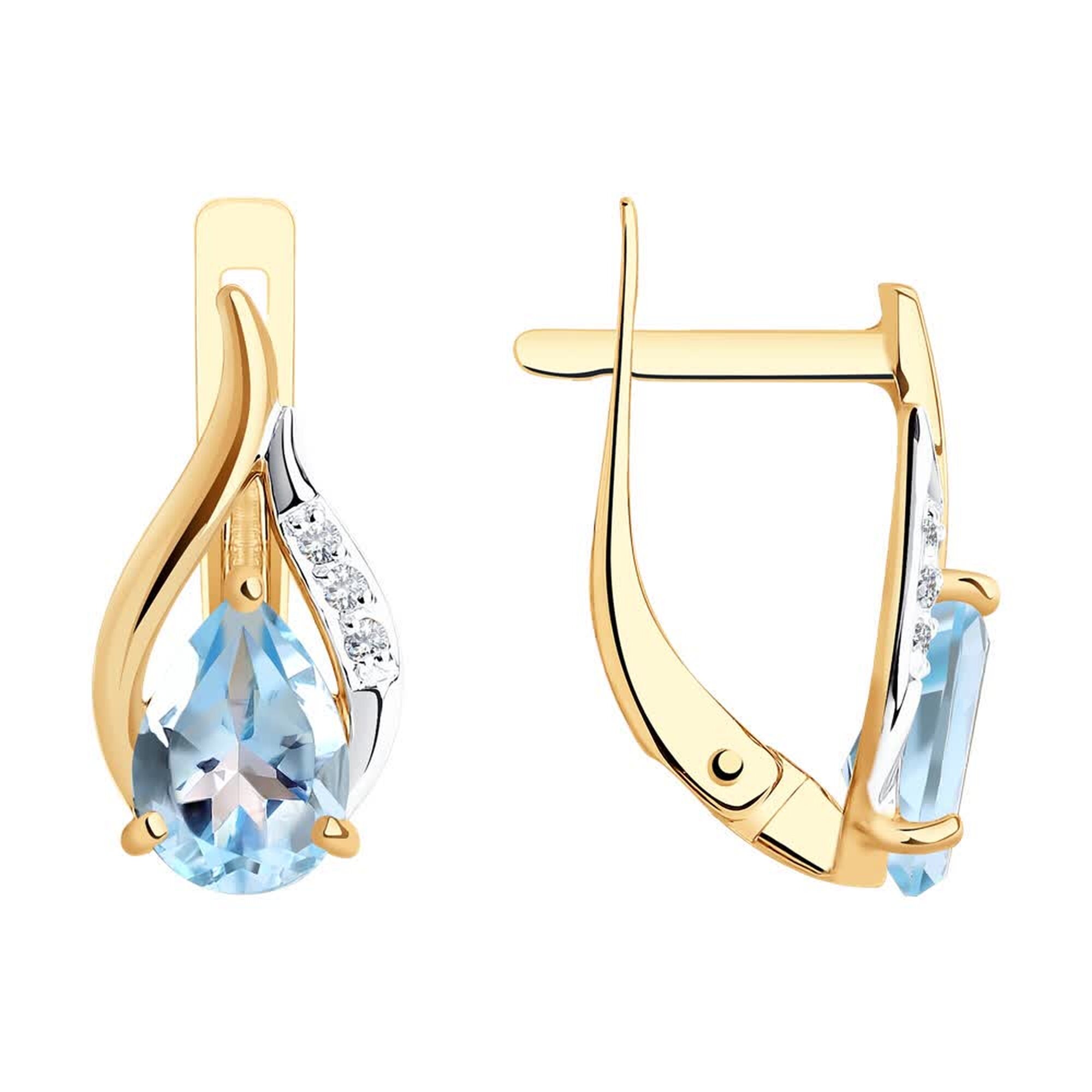 Серьги, красное золото, 585 проба, топаз, фианит