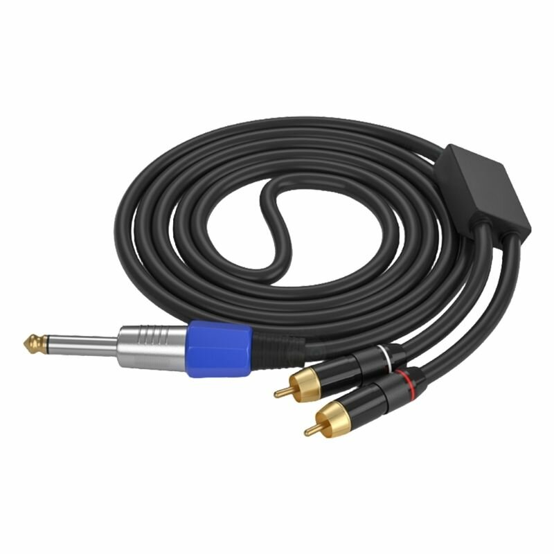 6.35 мм на 2RCA кабель подключение компьютера к динамикам усилителям провод черный/серебристый, Черный - 5m