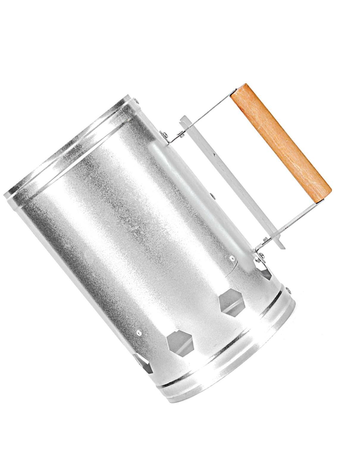 Ведро для розжига угля для барбекю из нержавеющей стали с деревянной ручкой. Ведро для розжига угля для барбекю.