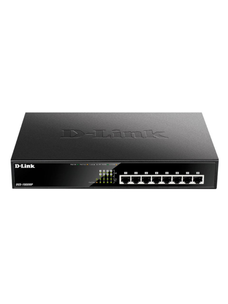 Коммутатор DGS-1008MP/B1A, D-Link, 8 портов, PoE, 1000Mbps, 802.3af, 30Вт