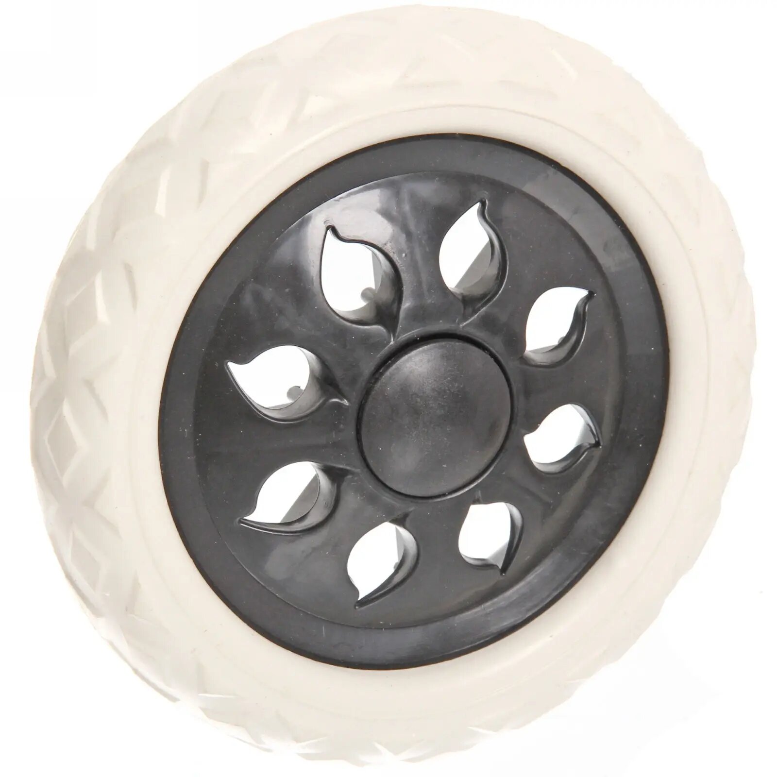 Колесо для тележки RW‑2, плавный бесшумный ход, 16×3 см, белый протектор, чёрный обод, прочный ПВХ‑пластик