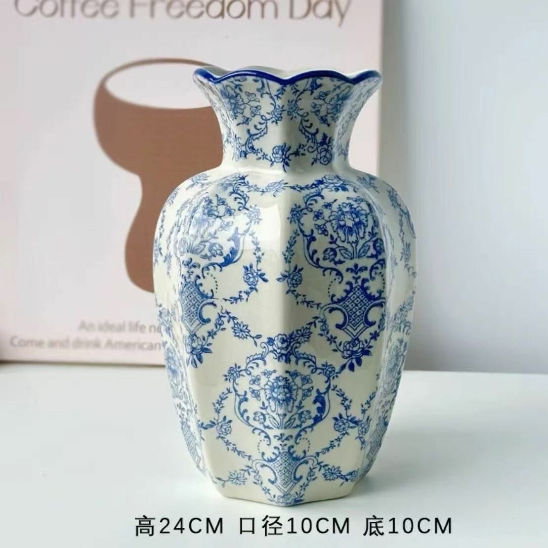 Керамическая ваза для дома, декор для гостиной с цветами, 25 см , Керамика, 1 шт