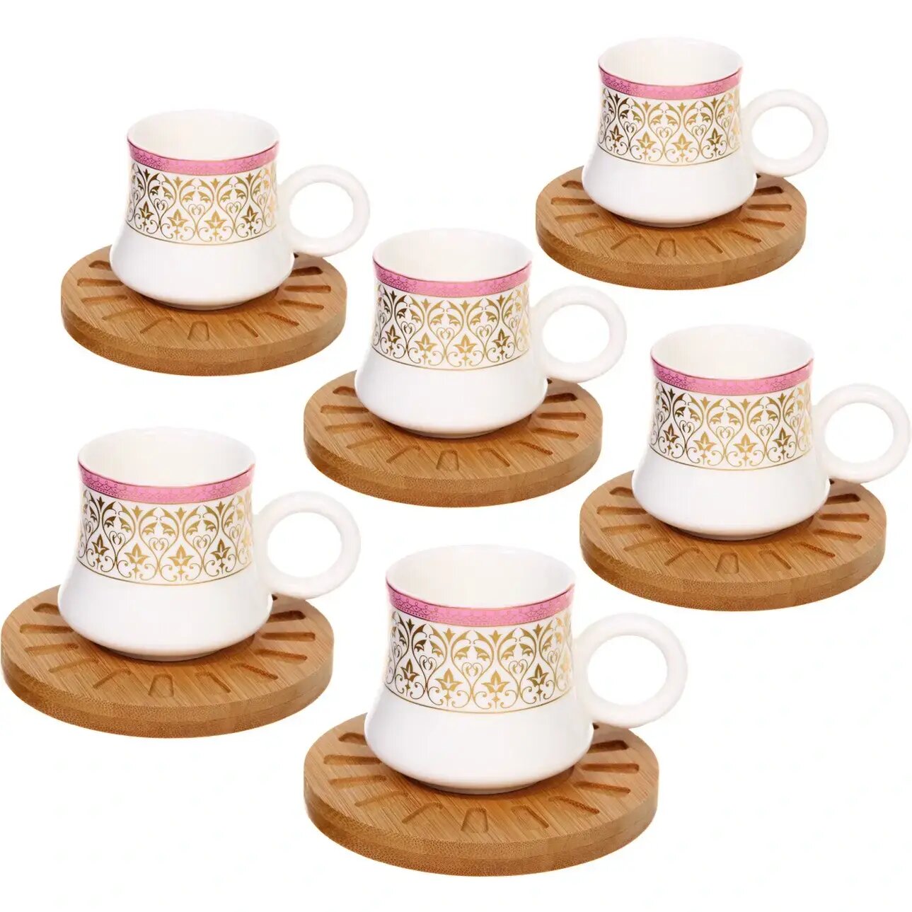 Кофейный набор 12 предметов «Восточная сказка», 6 кружек 90мл, керамика, розовый