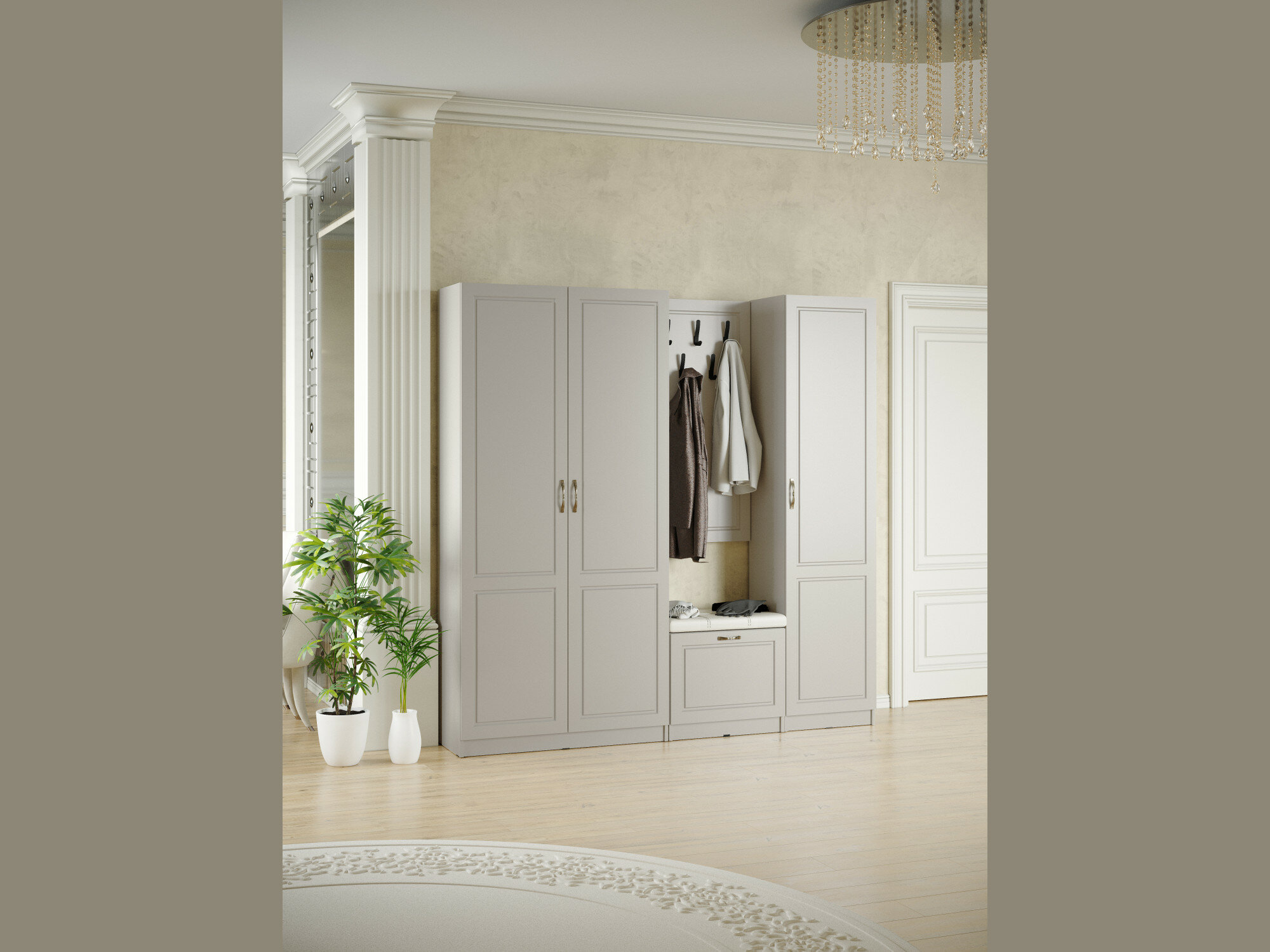 Модульная прихожая в стиле современной классики, набор 2, Кашемир/Сантьяго софт