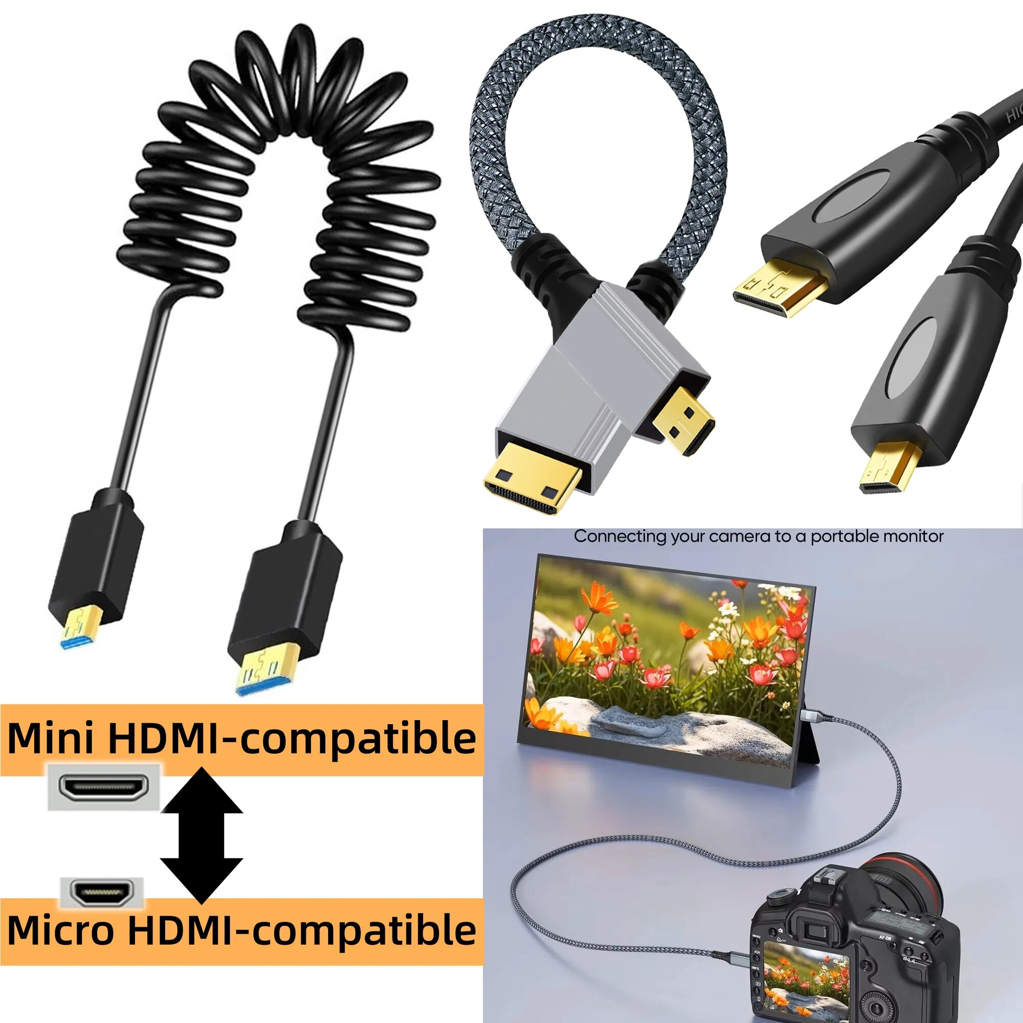 Кабель Micro HDMI - Mini HDMI 8K, 1 м, Grey Braided Cable — фото 1