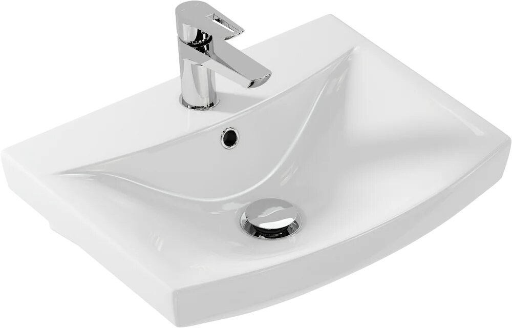 Раковина подвесная Cersanit Карина (Carina) S-UM-CAR50/1-w 50 фарфоровая, раковина для ванной, белая, прямоугольная, со встроенным сливом-переливом