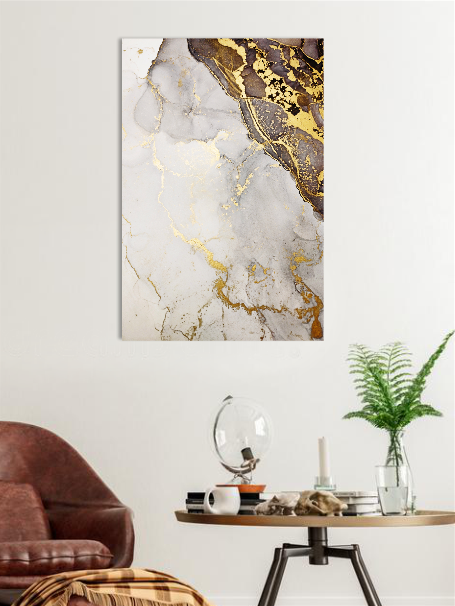 Картина для интерьера на стену абстракция. Бежевые с золотом разводы 50х80 см на холсте на подрамнике