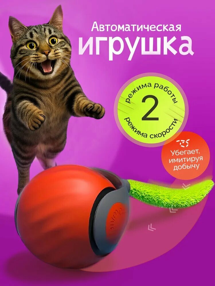 Игрушка для кошек интерактивная, умный мячик с хвостиком, дразнилка для котят