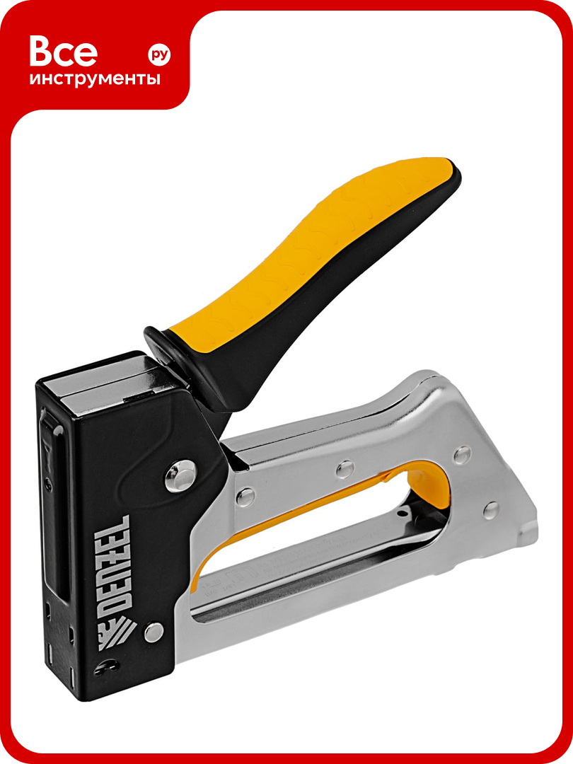 Степлер металлический Denzel скобы в комплекте, 2К рукоятка, тип 53, 6-10 мм 40222, двухкомпонентной