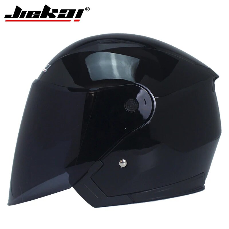 Мотоциклетный шлем JIEKAI, мотоциклетный шлем с двойными линзами, с открытым лицом, для зимы и лета, M, Черный, Унисекс