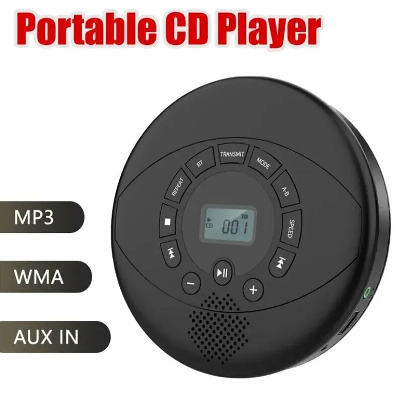 Портативный проигрыватель компакт-дисков Bluetooth CD Walkman Встроенные динамики Перезаряжаемый проигрыватель компакт-дисков с портом USB/AUX/для наушников