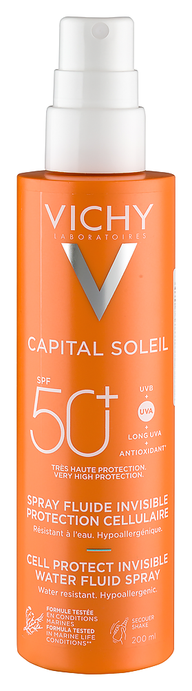 Солнцезащитный спрей-флюид Vichy Capital Soleil Cell Protect для лица и тела, защита от солнца SPF 50, 200 мл