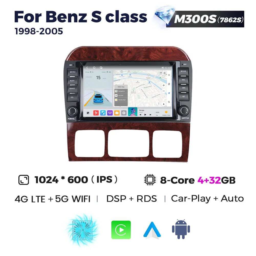 MEKEDE 8-дюймовый Android автомагнитола 8G+256G UIS7862S Для Мерседес-Бенц S-Класс W220 M300S 4-32