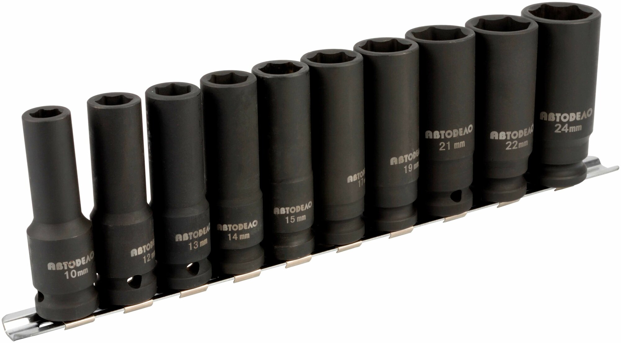 Набор головок ударных 1/2" 10-24 мм (10пр;6PT; L-78mm; планка) АвтоDело 39810