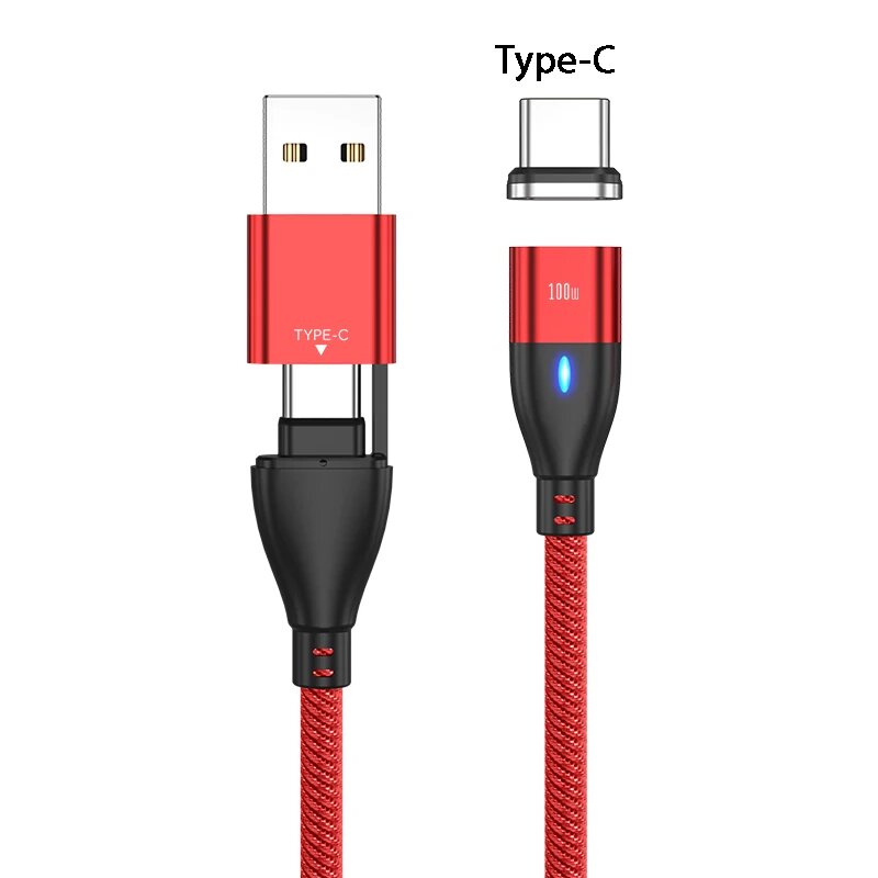 Магнитный USB-C кабель 1m, Red 1, 100W для быстрой зарядки