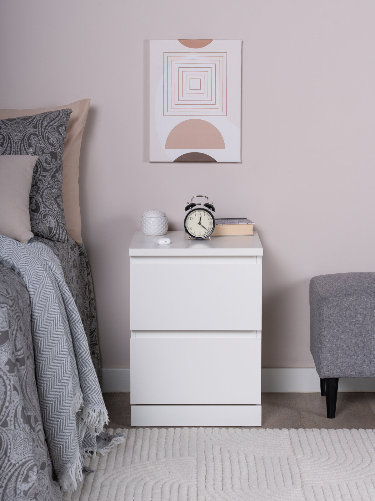 Тумба прикроватная ГУД лакк Варма, 2 ящика, 40 х 55 х 40 см, эмаль, белая