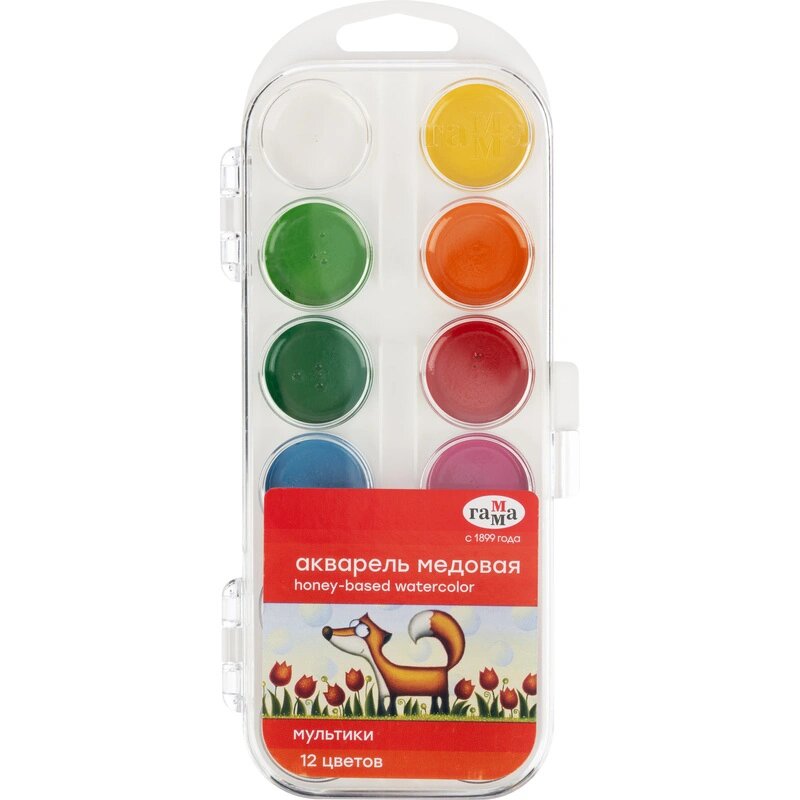 Краски акварельные Гамма мультики, 12цв, пласт. уп, арт. б/к211046_12