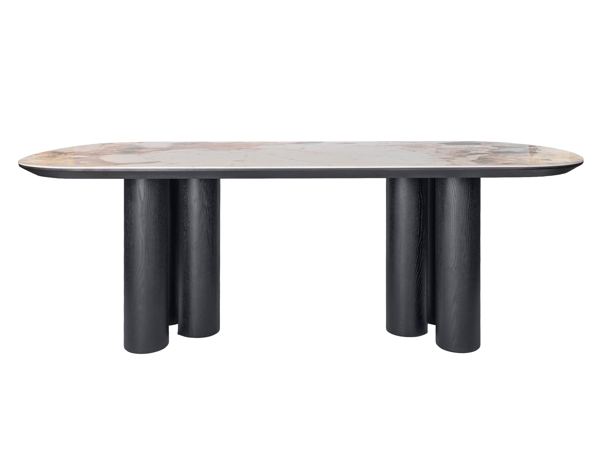 Обеденный стол Bromo, Столешница - МДФ, Шпон ясеня, Керамика silver fox с рисунком под камень, Основание - мдф +