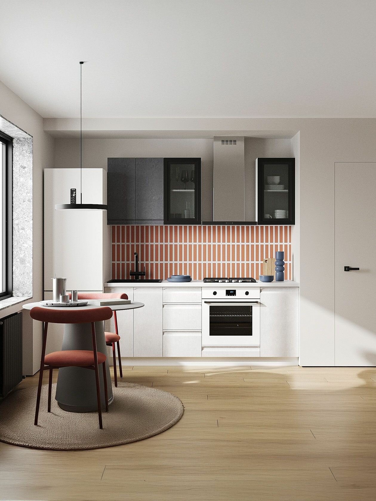 Кухонный гарнитур Велюр 200 см, мебель для дома и кухни, Белый / Бетон графит / Черный, стекло / Бетон снежный