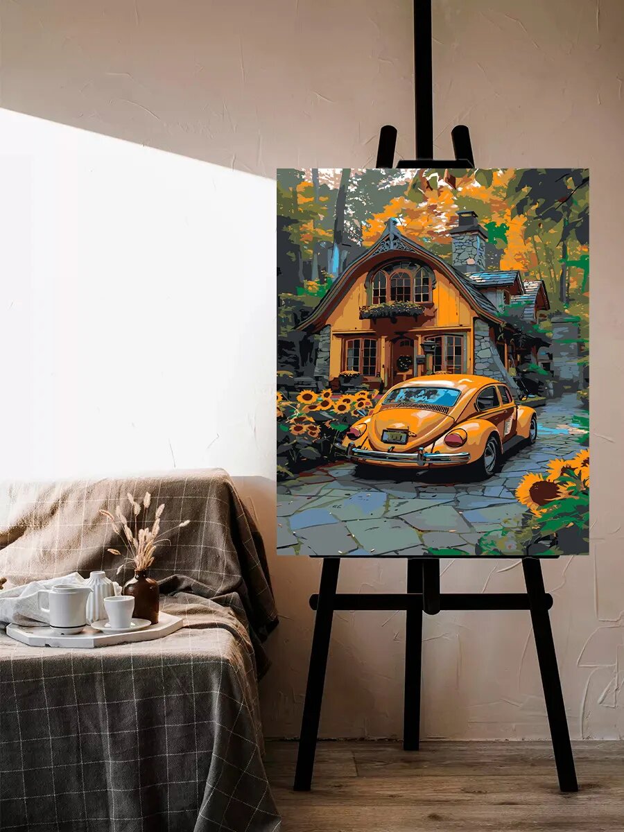 Картина по номерам Пейзаж Машина Дом Фольксваген Жук
