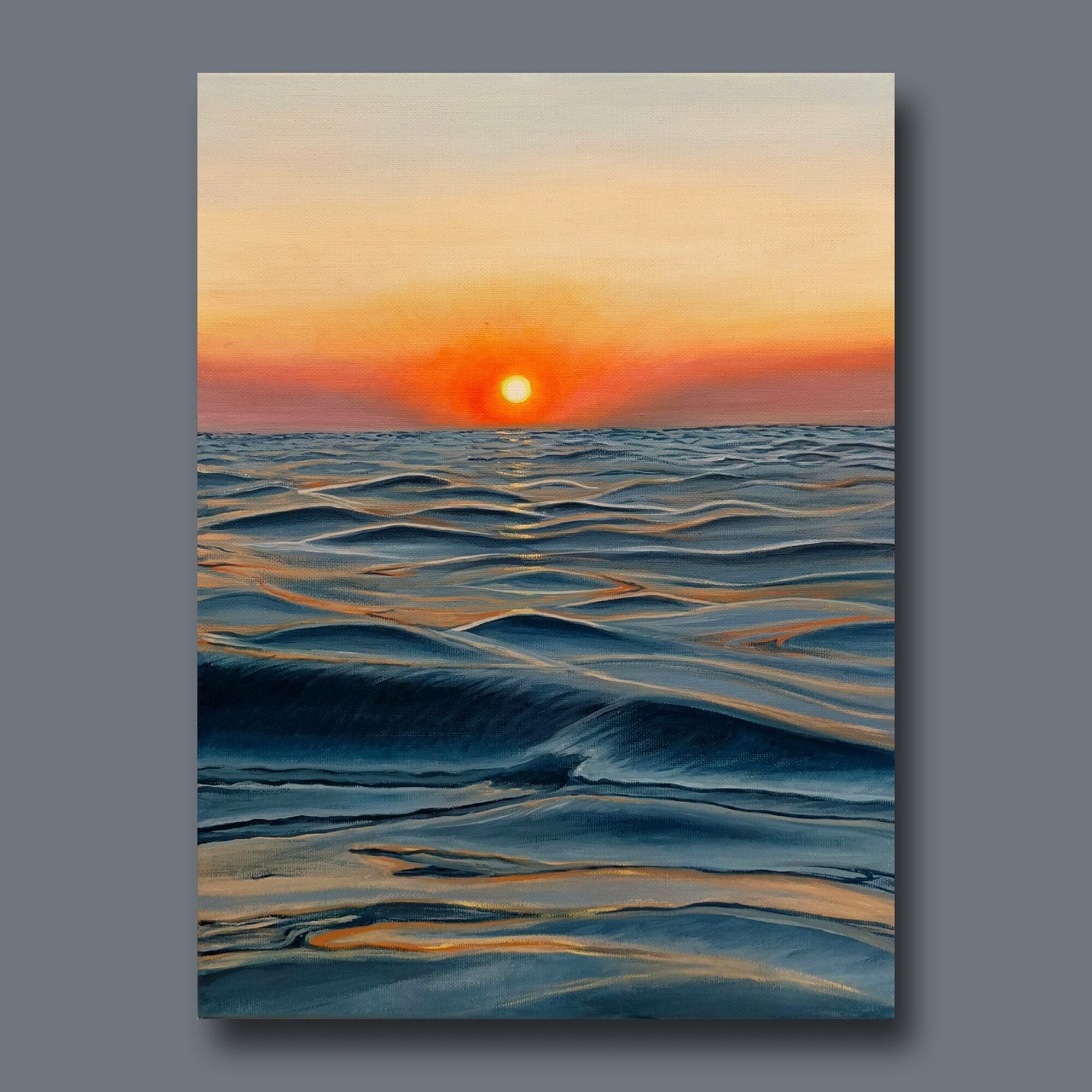 Картина с морским пейзажем маслом. Закат на море картина ручной работы.